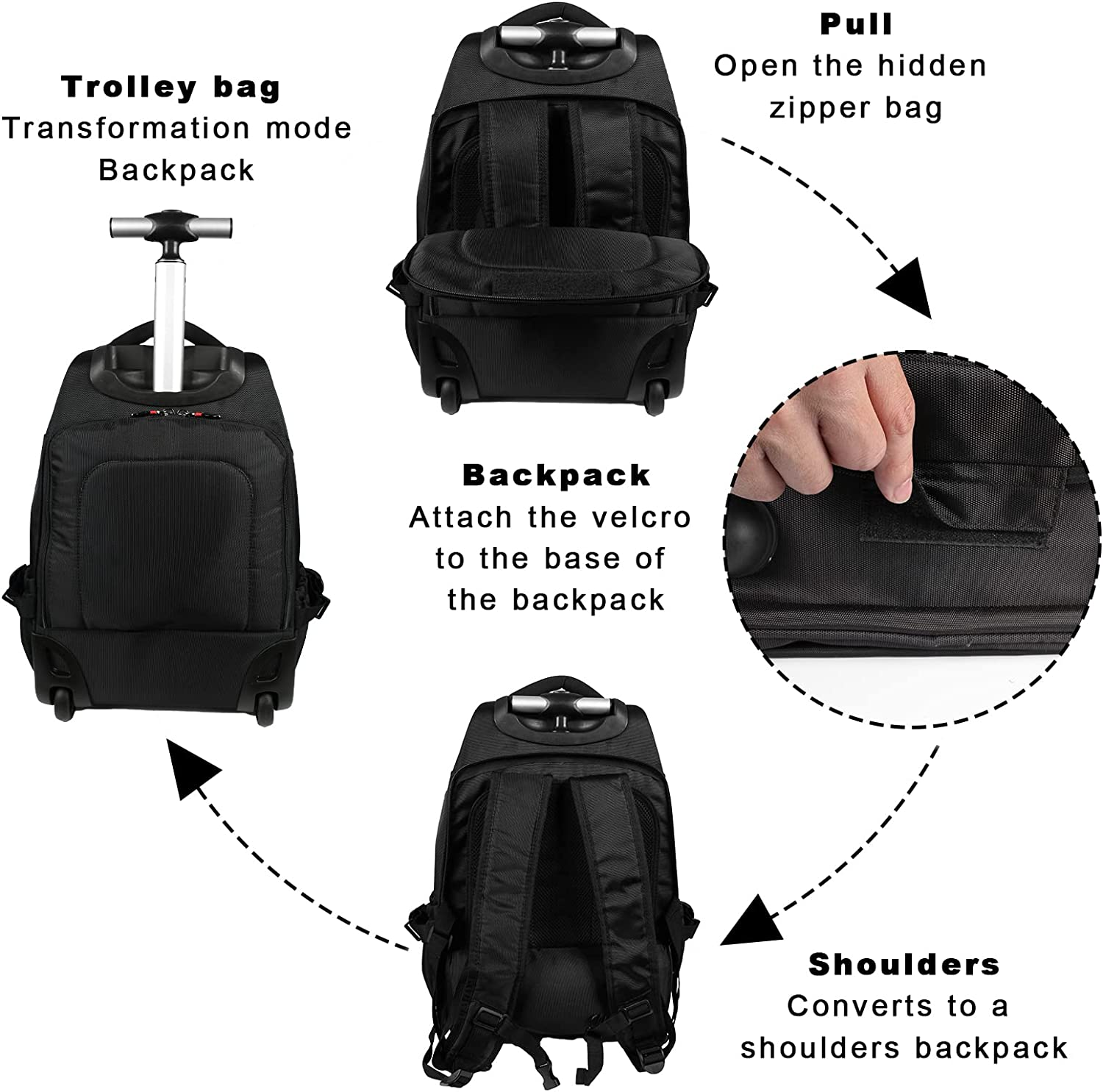 19 Inches Rolling Backpack Water Resistant Stylish Carry on Laptop Bag ...