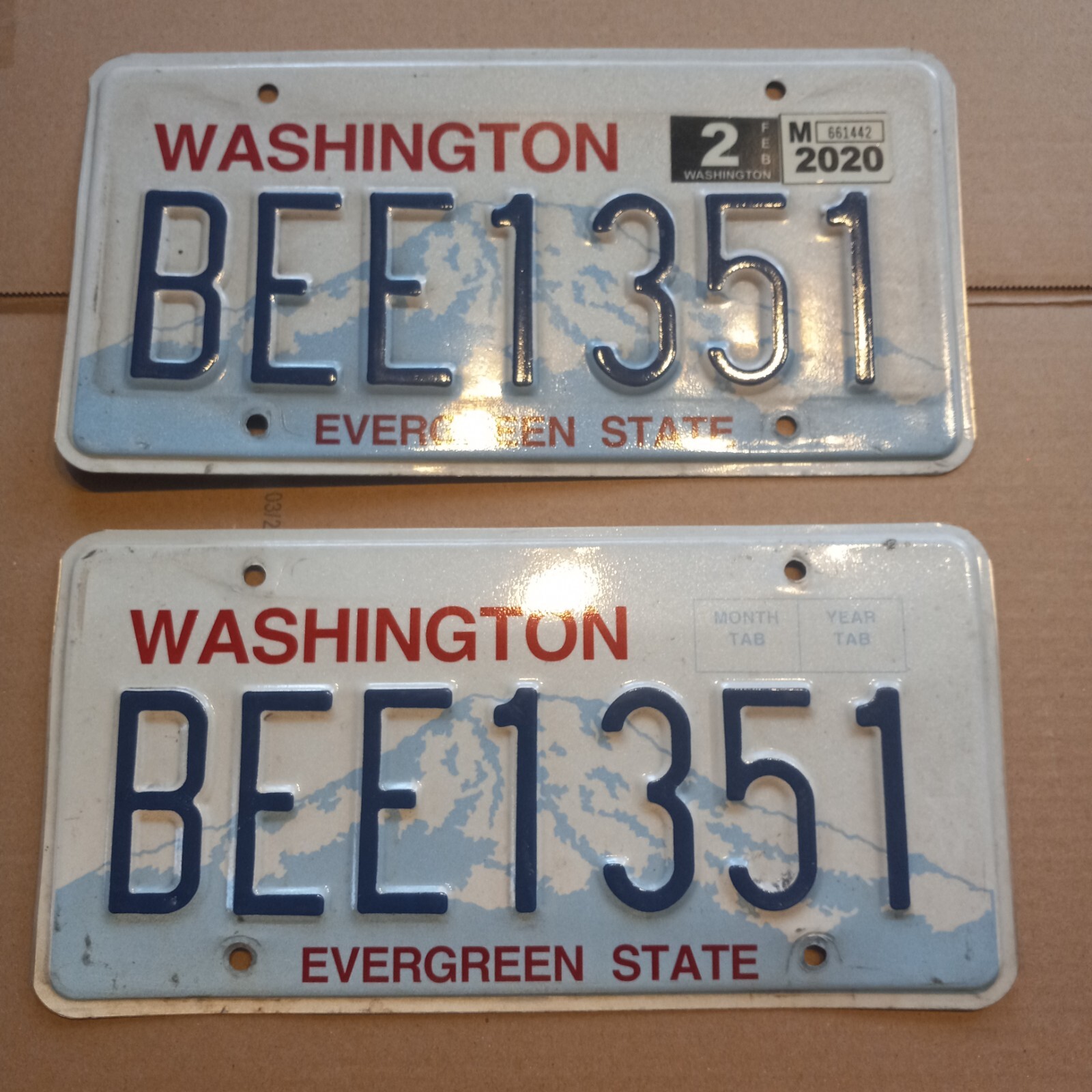 PAIR 2020 Washington License Plates - "BEE1351" 2 2020 Stickers ...