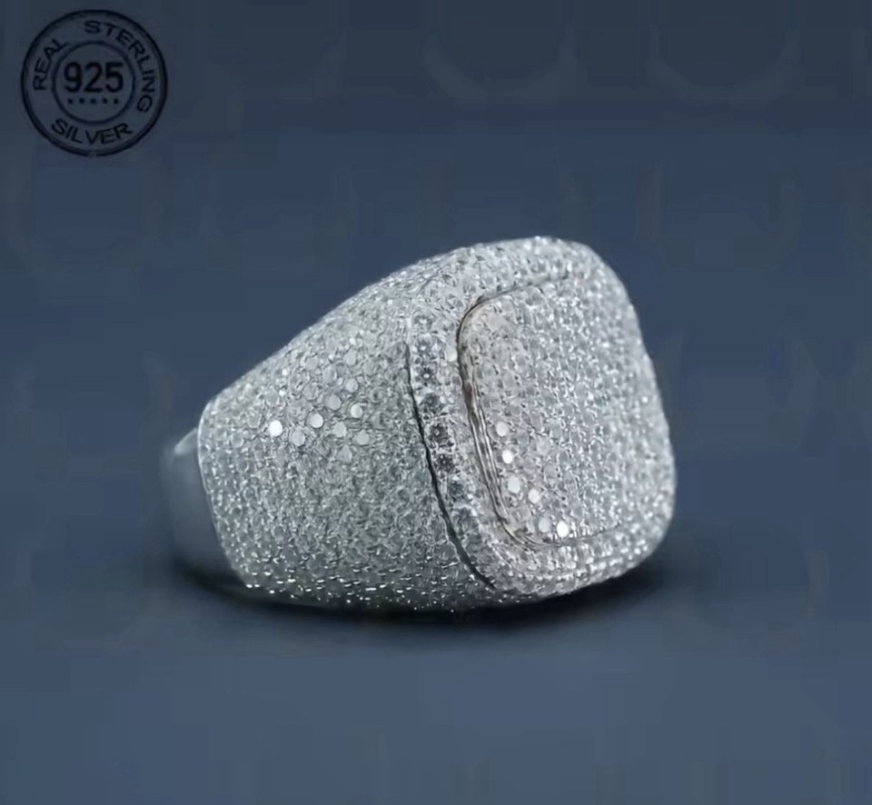 Luxury S925 Silver White Gold/Platinum Plated Pinky Ring Iced Out CZ ...