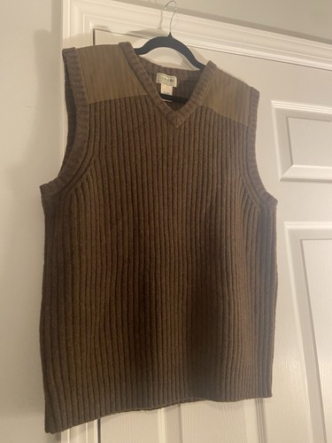 LL Bean V Neck Sweater Vest 100% Lambs Wool Commando Hunting Shooting L ...