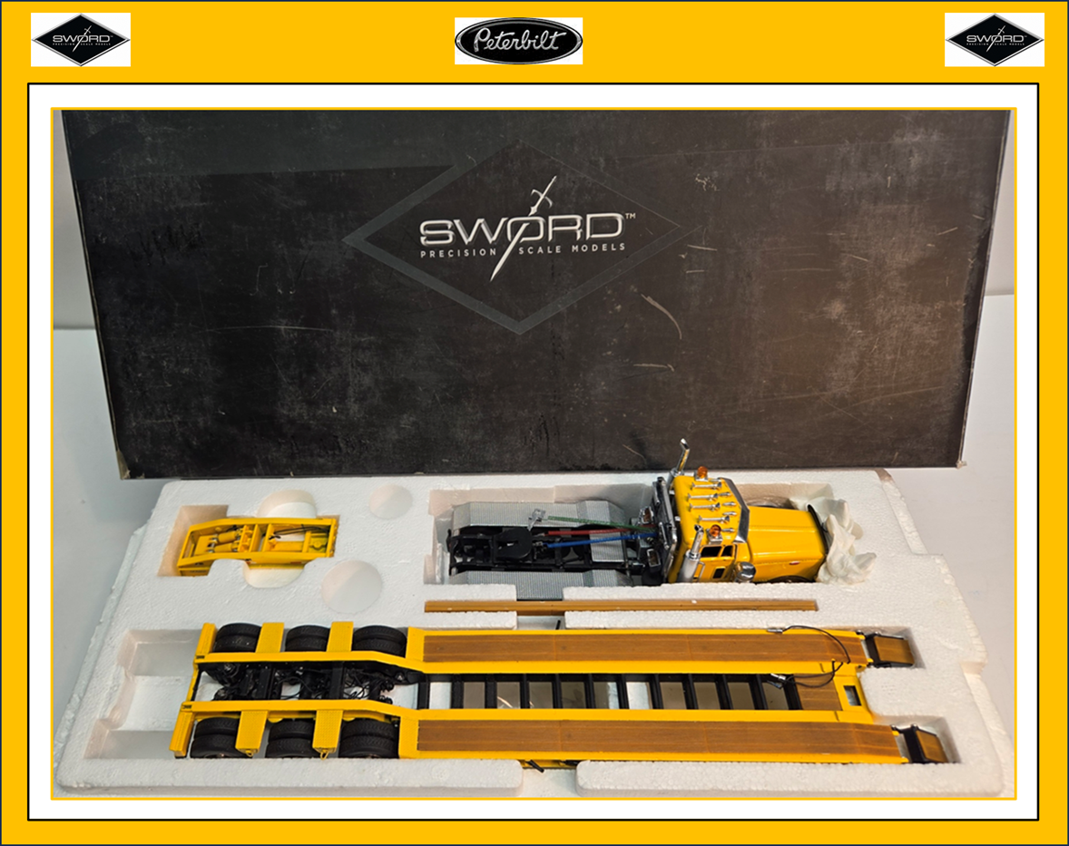 1/50 SWORD Peterbilt 379 w Rodgers 3 axle lowboy Yellow / Black FREE ...