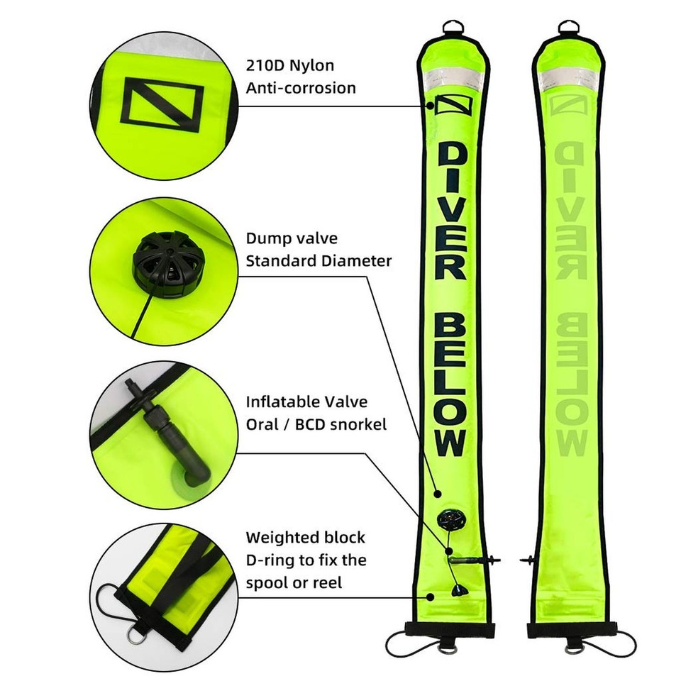 4ft Yellow Scuba Diving SMB, Open Bottom Surface Marker Buoy with ...