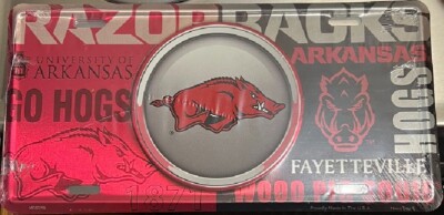 ARKANSAS RAZORBACKS GO HOGS BULLSEYE EMBOSSED METAL NOVELTY LICENSE ...