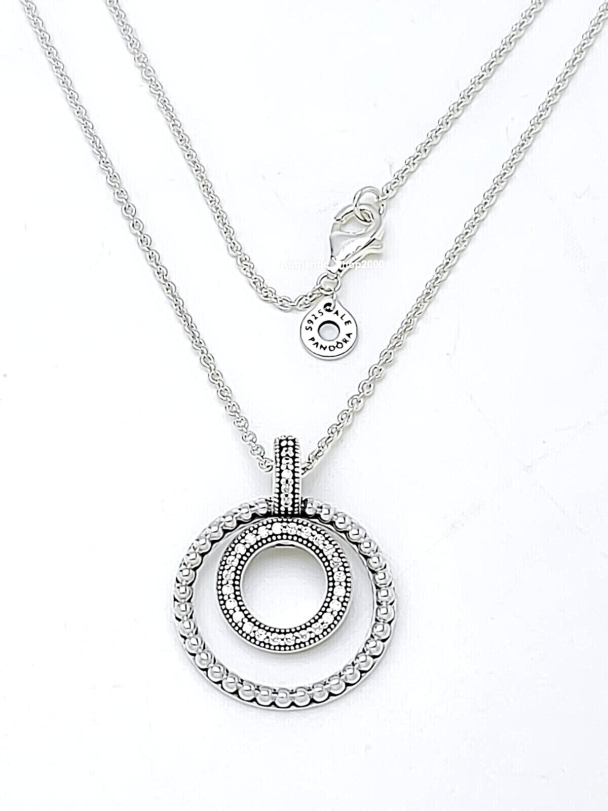 NEW 100% PANDORA 925 Ale Logo Pavé & Beads Pendant & Necklace 392308C01 ...