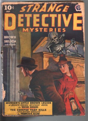 PULP: Strange Detective Mysteries 7/1942-skeleton with dagger & coffin ...