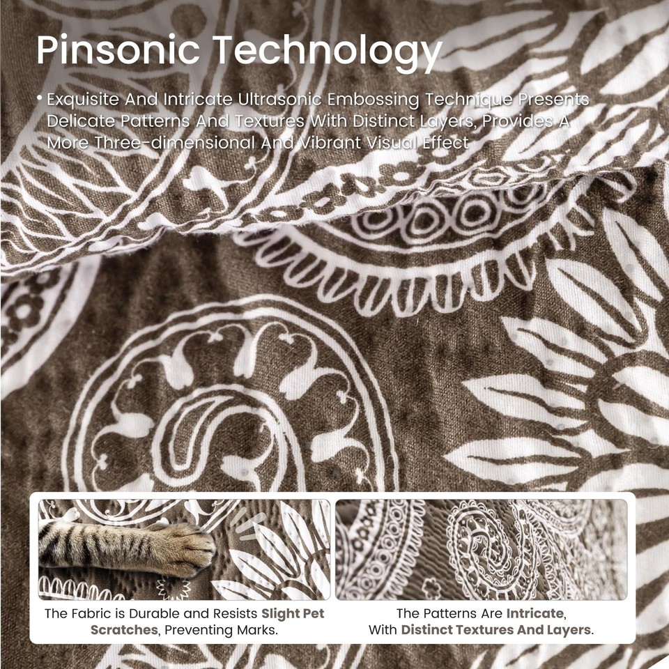 Brown Paisley King Quilt Set-3 Piece Lightweight Reversible Damask ...