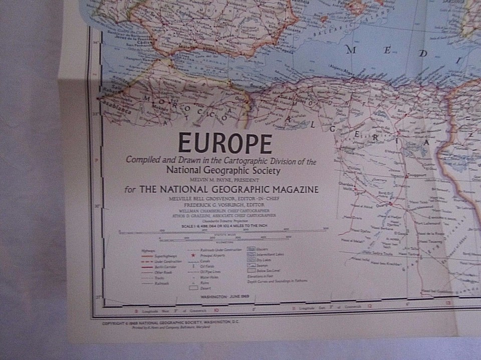 1969 National Geographic Map - Europe - 26 x 29 inches | eBay
