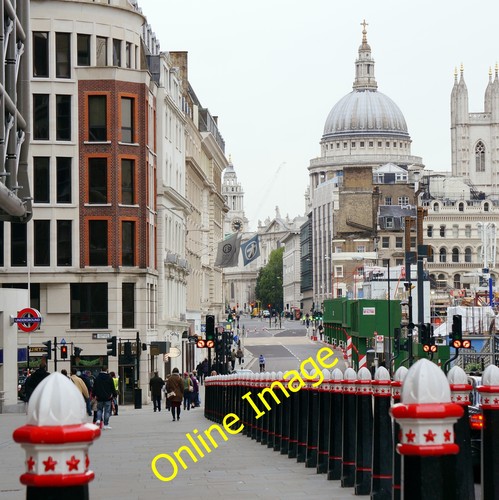 Photo 6x4 Bollards on Cannon Street London Looking west towards St ...