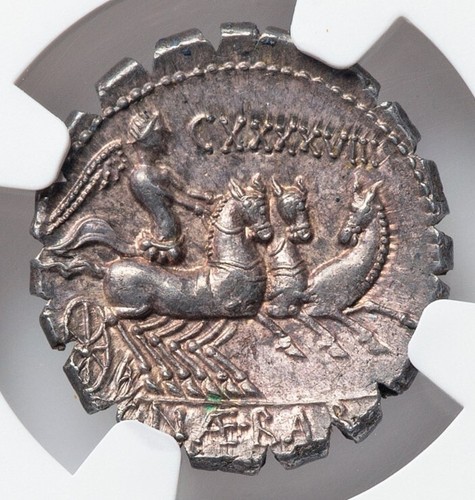 C Naevius Balbus NGC Choice AU Venus Victory Triga Ancient Silver Roman ...