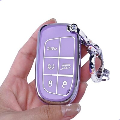 Dodge Jeep Key Fob Cover -5 Buttons Soft TPU Key Fob Protector Purple ...