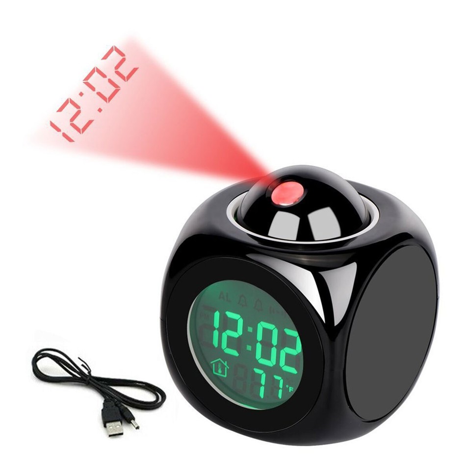 Digital LED Projection Alarm Clock Projector Voice Talking Time ...