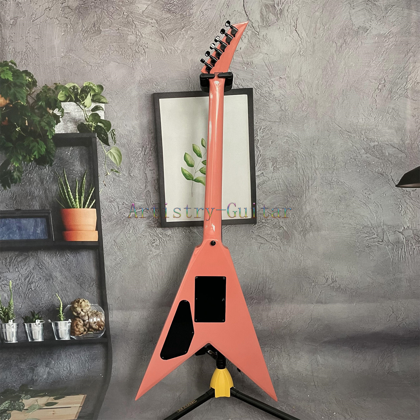 Factory Pink Flying V Shape Electric Guitar Fast Ship HH Pickups ...