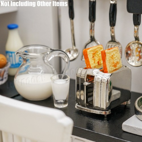 1:12 Miniature Glass Milk Pitcher Cups Toaster Set Kitchen Drinks ...