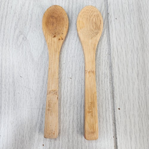 Set of 2 Pampered Chef Small Bamboo Spoons 7" Retired Spooner Tea ...