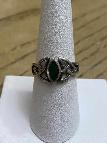 Kit Heath Designer Signed Celtic Ring 925 Sterling Silver Green Inlay ...