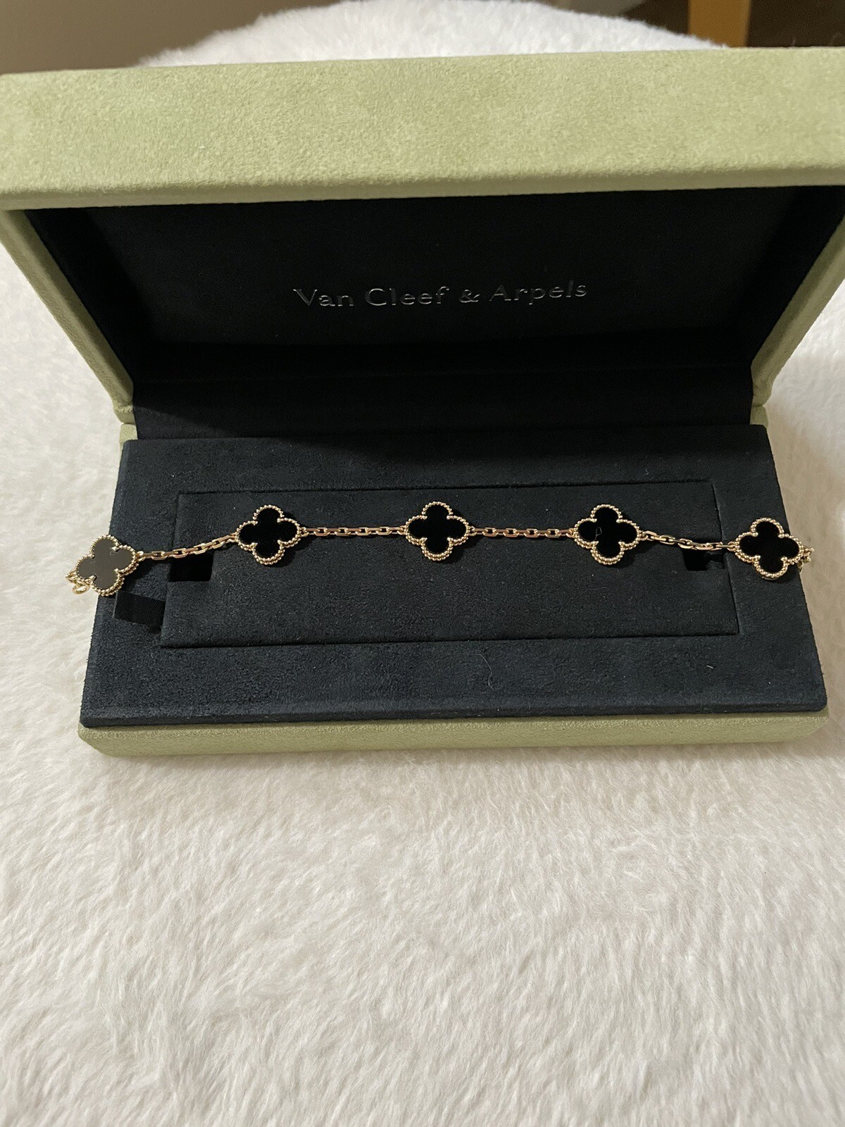 Authentic VCA Vintage Alhambra Chain Bracelet 18k Yellow Gold Black ...
