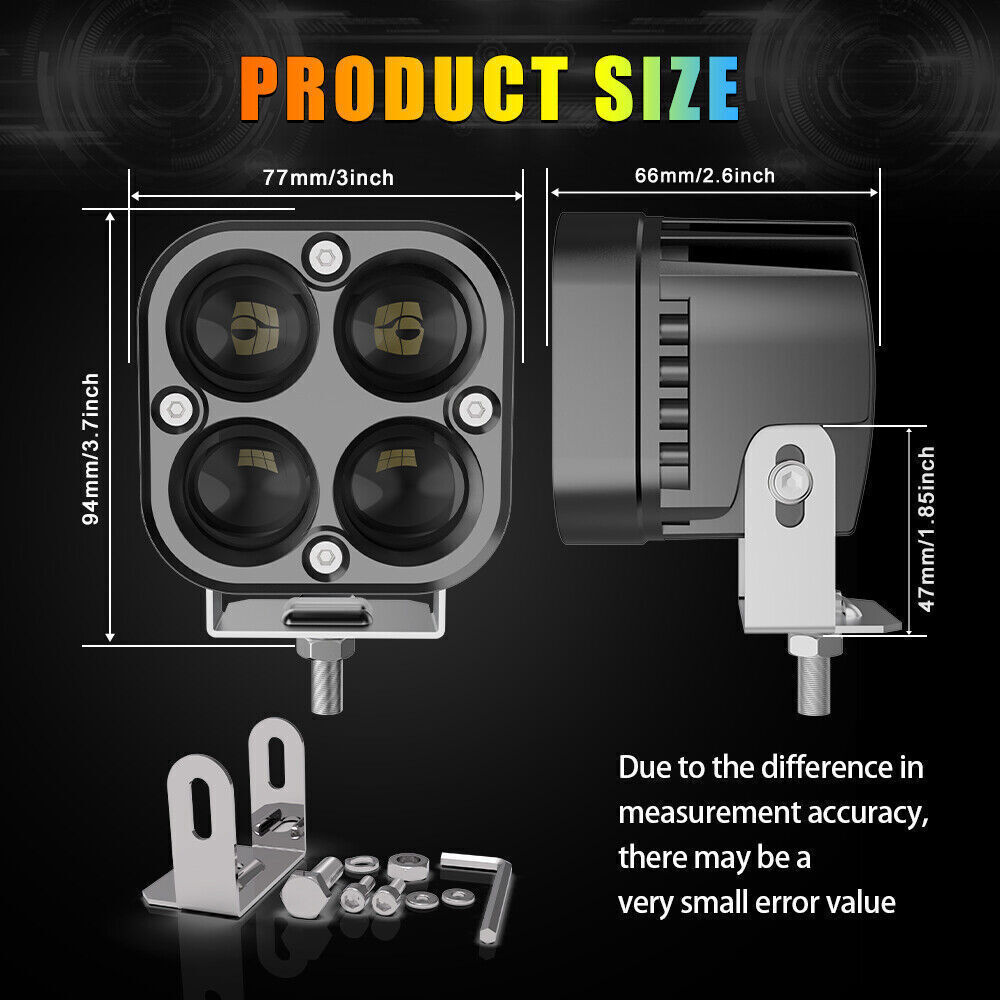 Pair 3inch 280W LED Work Light Amber Cube Pods Driving Work Fog SPOT ...