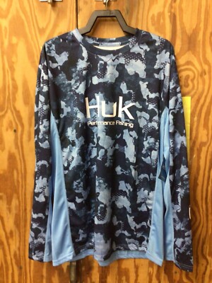 HUK Icon X Refraction Performance Long Sleeve Fishing Shirt Blue Camo ...