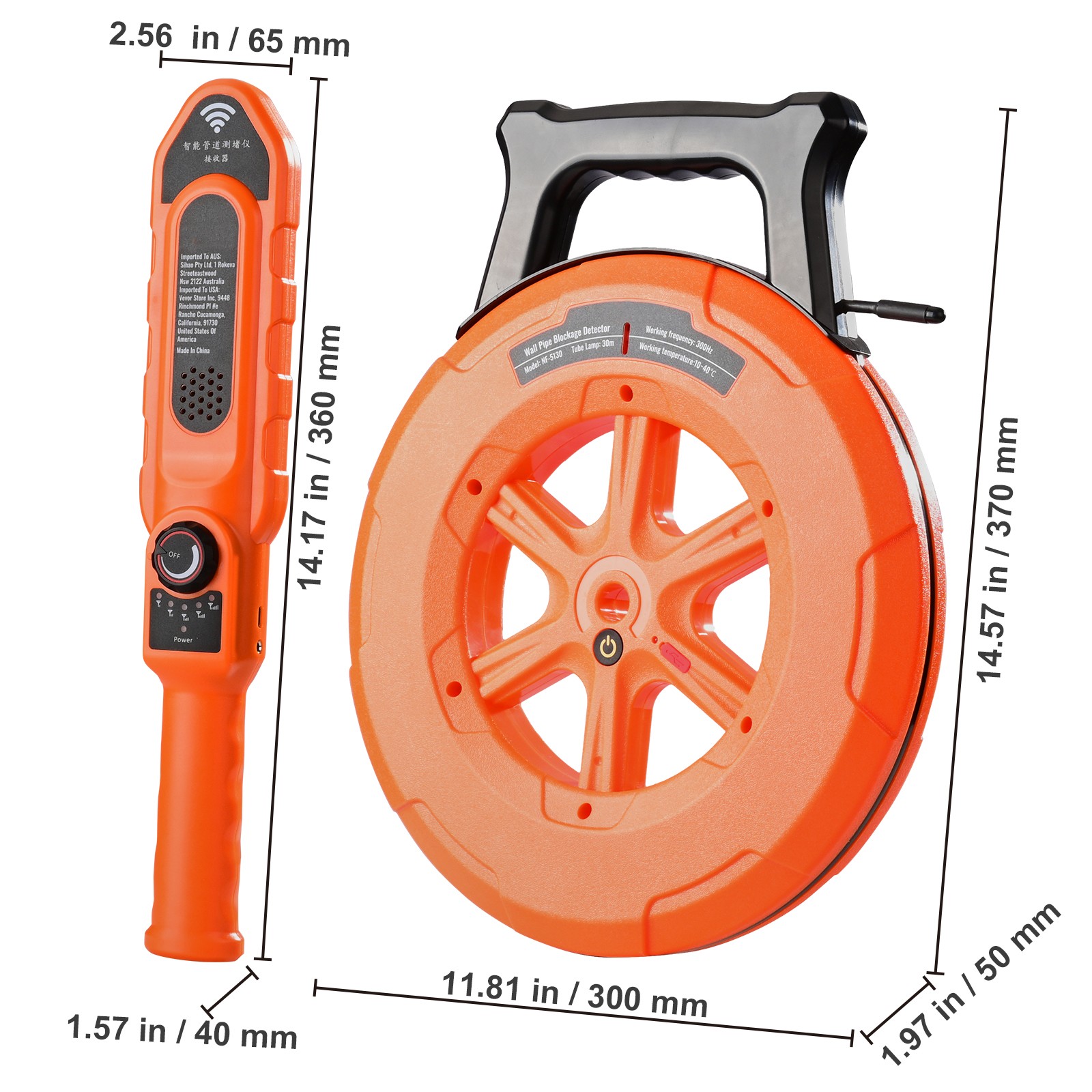 Pipe Blockage Detector Locators 100ft/30m Waterproof for PVC Plastic ...