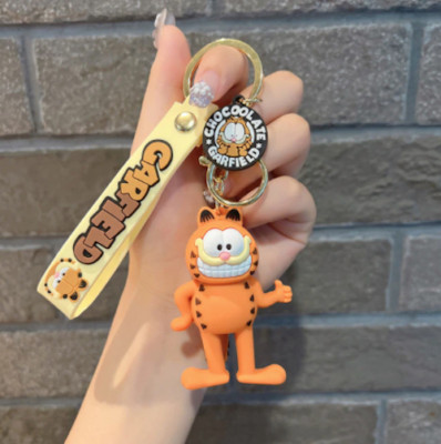 3D Rubber Smiling Garfield Keyring Keychain with Wristlet & Lobster ...