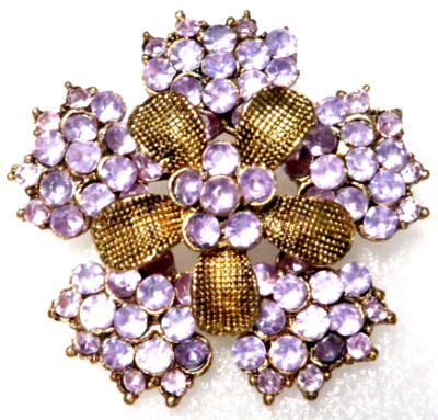 VINTAGE STUNNING GOLD TONE AMETHYS COLOR CRYSTAL PIN BROOCH | eBay