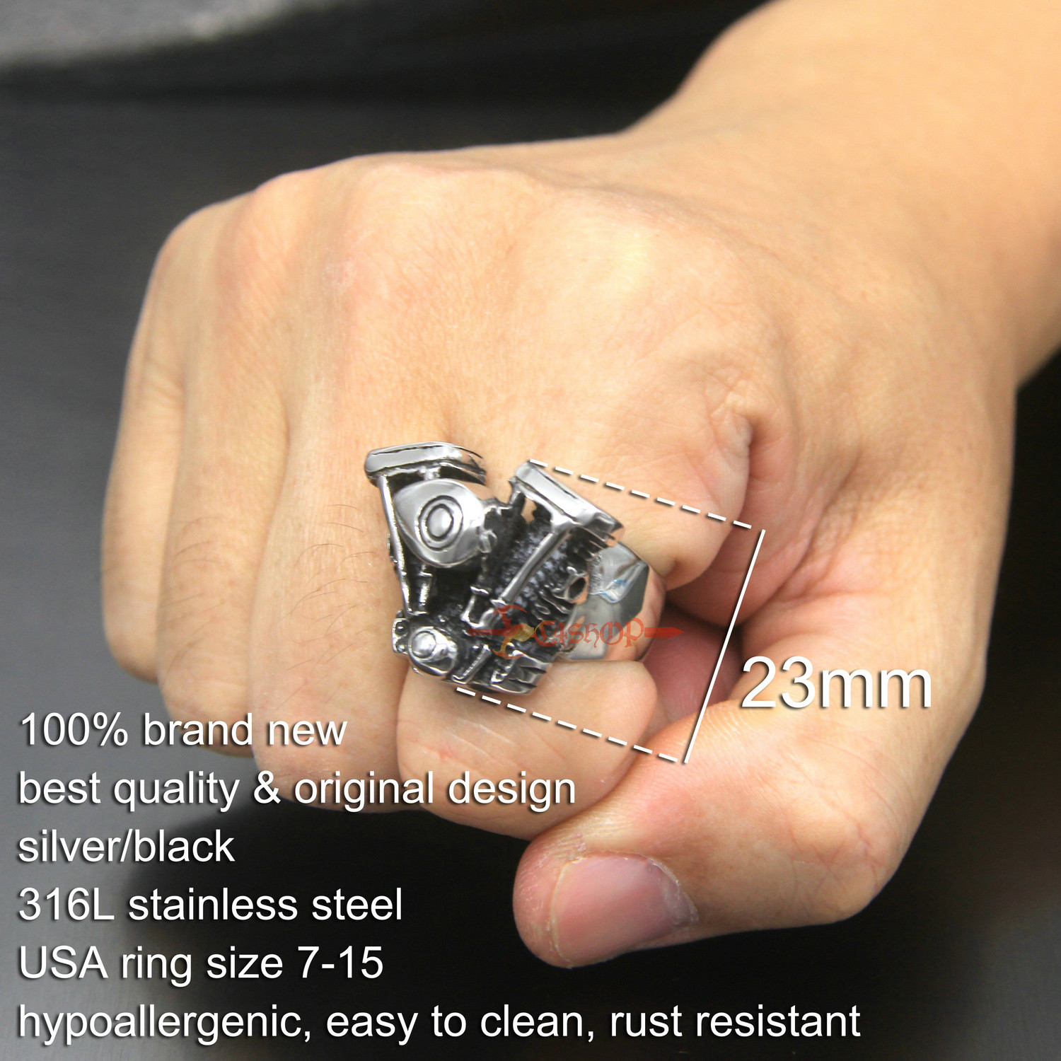 Mens Retro V2 V-twin Engine Chopper 316L Stainless Steel Motorcycle ...