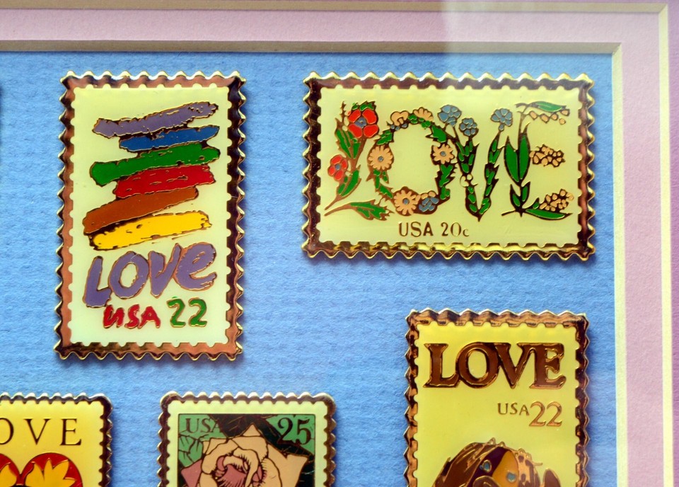 LOVE Enameled USPS Stamp Pins 7 Pins Winco Enamel Framed Vintage | eBay