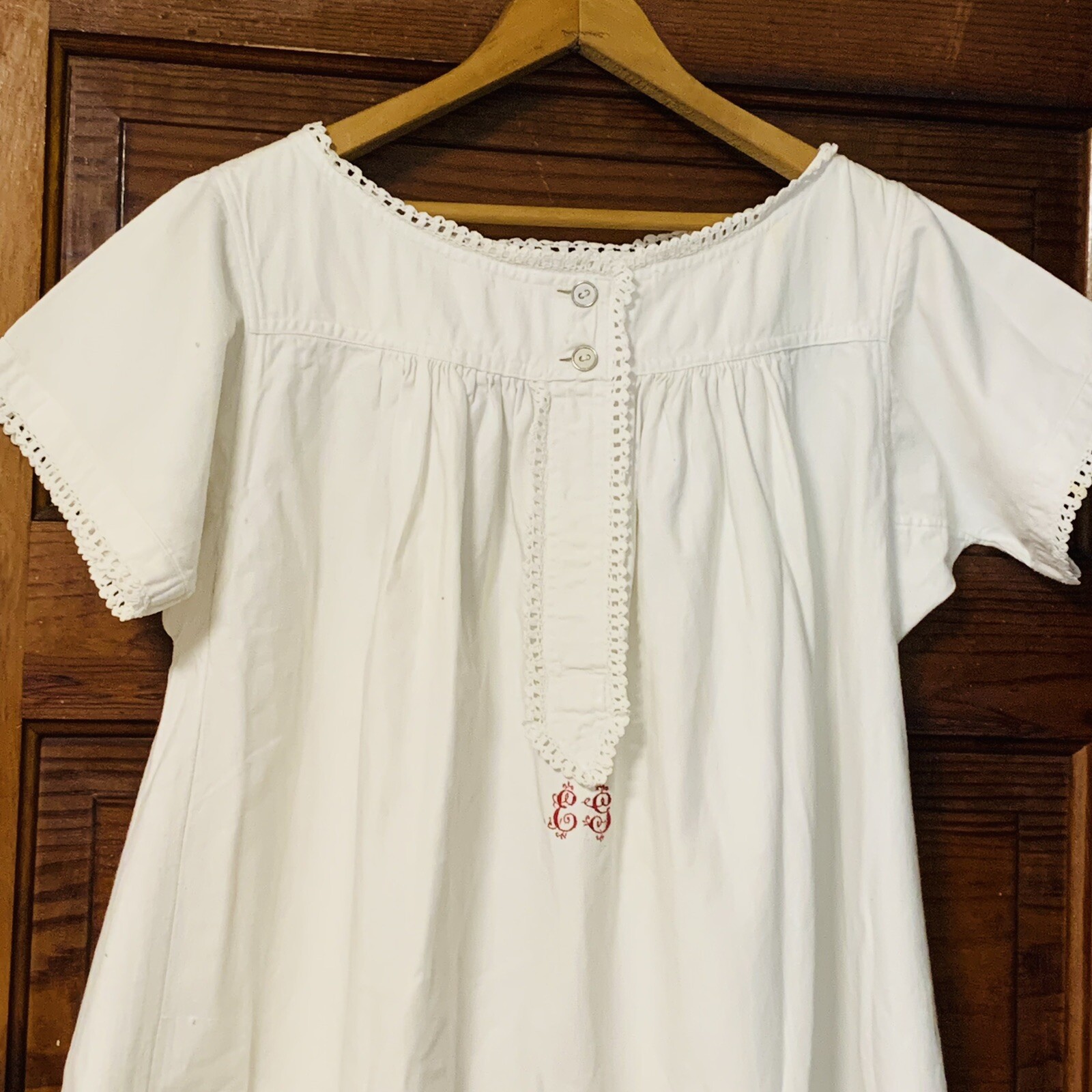 Antique French Linen Nightgown S Edwardian Monogram T… - Gem