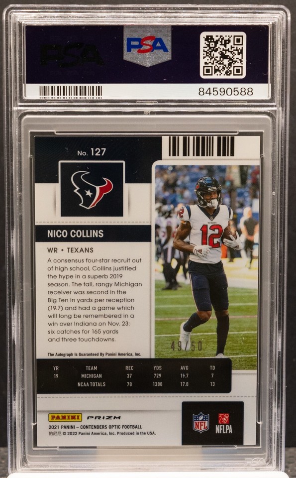 NICO COLLINS 2021 Contenders Optic Rookie Ticket Blue Prizm 49/50 PSA 8 ...
