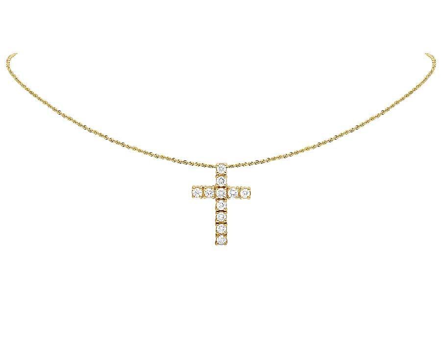 14K Yellow Gold Genuine Diamond One Row Solitaire Cross Pendant 2 1/5 ...