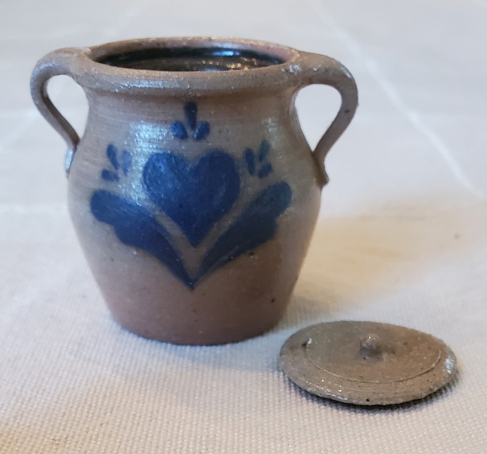 Rowe Pottery Salt Glaze Miniature Stoneware Jar w/ Handles & Lid ...