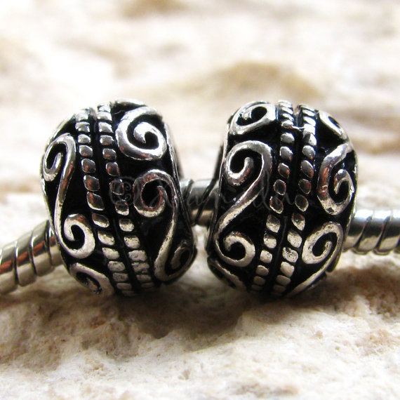 2PCs Fancy Silver Plated Scroll Design Beads For European Style Charm ...