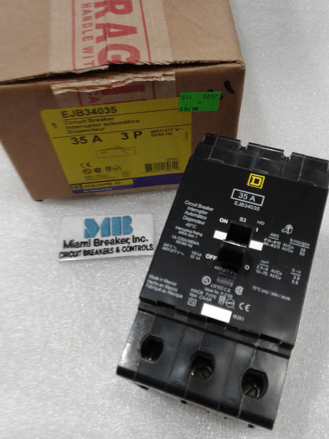 EJB34035 SQUARE D CIRCUIT BREAKER 3POLE 35Amp 480V NEW! | eBay
