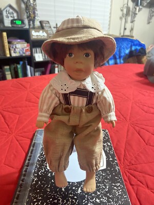 Vintage Kasha Boy Doll With Tan Overalls And Stand. | eBay