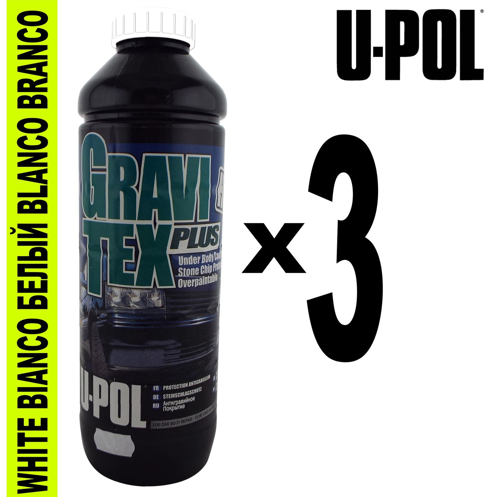 UPol GRAVITEX Stone Chip Overpaintable Protection White 1 Litre x 3 ...
