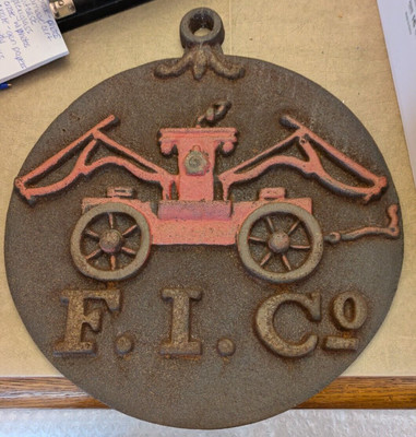 FIRE MARK F.I.Co Fire Insurance Co Iron Pumper Plaque -MARKER/SIGN | eBay
