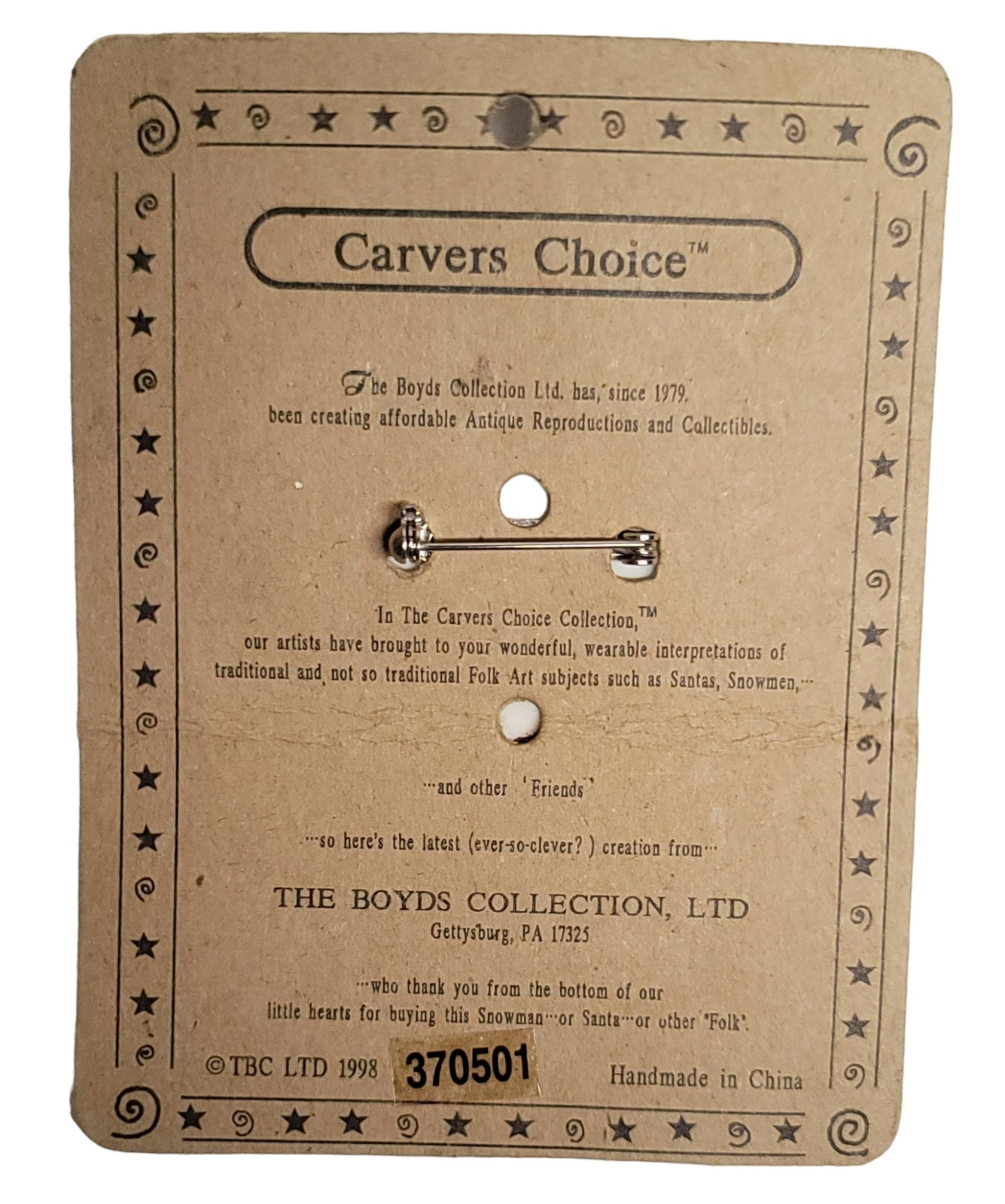 Boyd's Bears Carvers Choice Barnaby Homeward Bound Snowman Brooch Pin ...