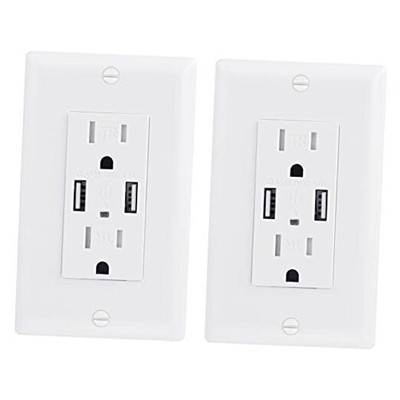 Pack 4.8A Wall Outlet with USB Ports 15Amp Duplex USB Wall Outlets 2 ...