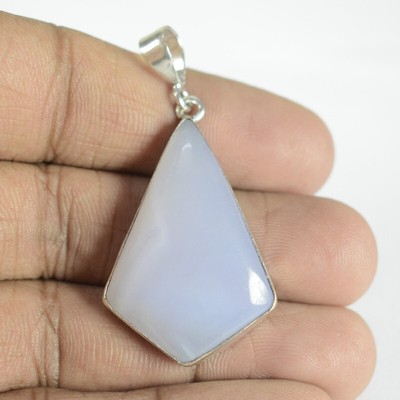 Calcédoine Bleue Pierre Précieuse Handmade 925 Plaqué Argent Pendentif ...