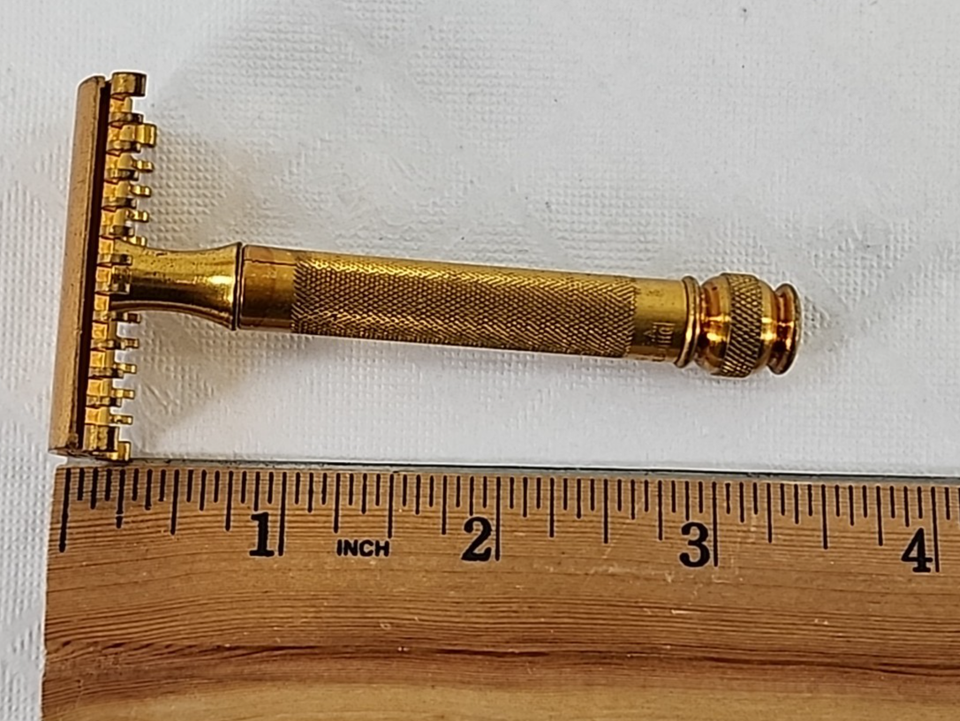 Vtg Gillette Gold Brass Ball End Safety Razor Open Comb Edge Pat Jan ...
