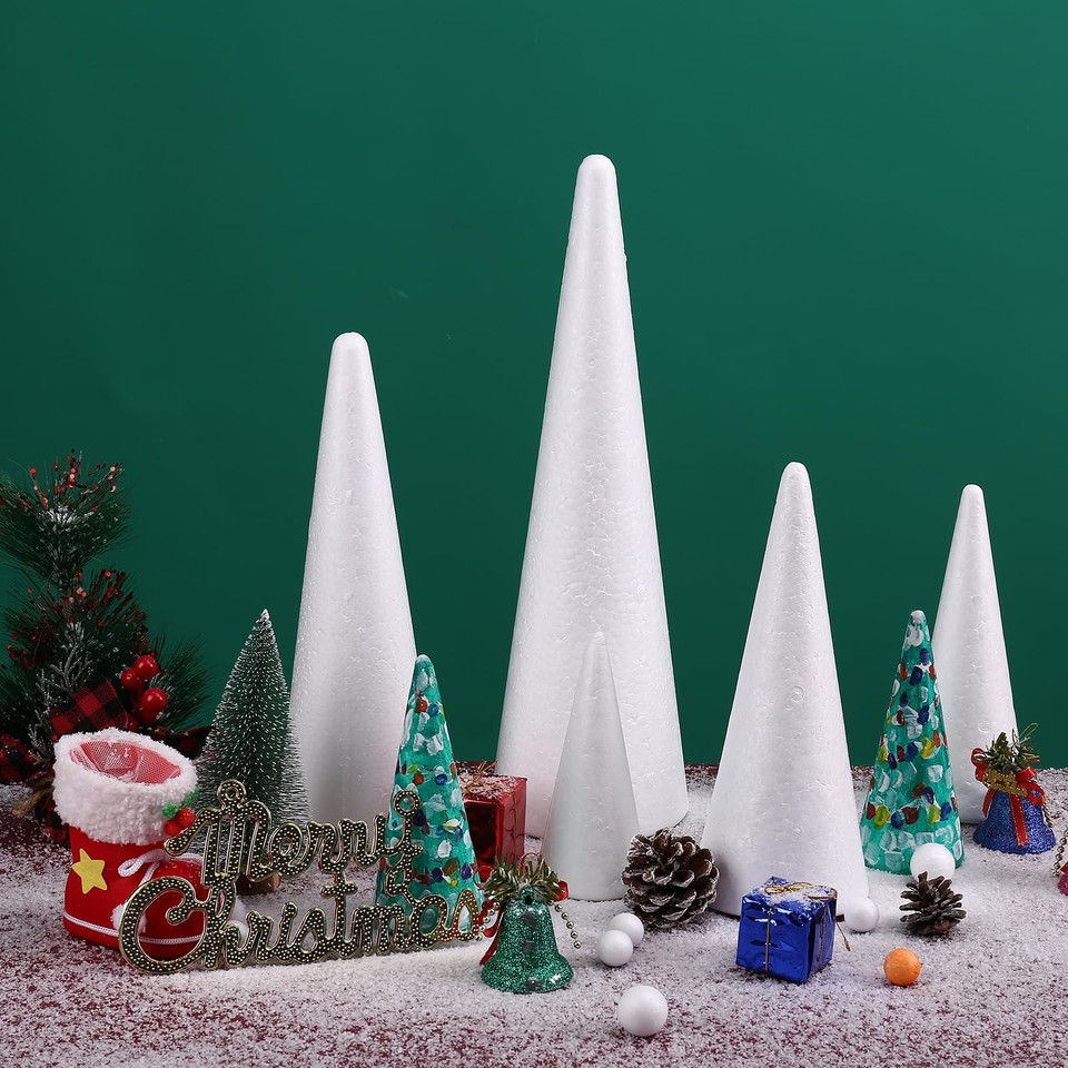 24-Pack Craft Foam Cones, Foam Tree Cones, Assorted Sizes White ...
