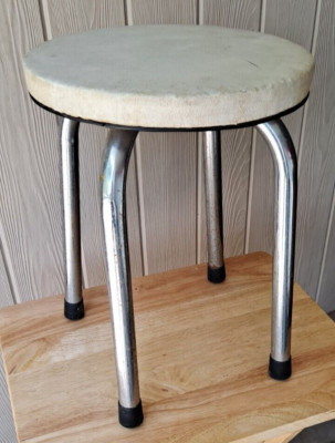 Vintage MCM Chrome Stool/ Foot Stool/ Vinyl? Top Patina 16" tall | eBay