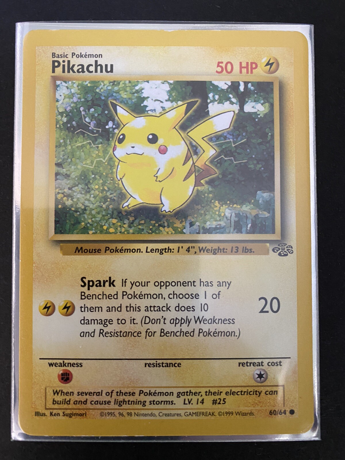 Pikachu Red Cheeks Pokemon Card 50 HP 60/64 RARE Green Background 1999 ...