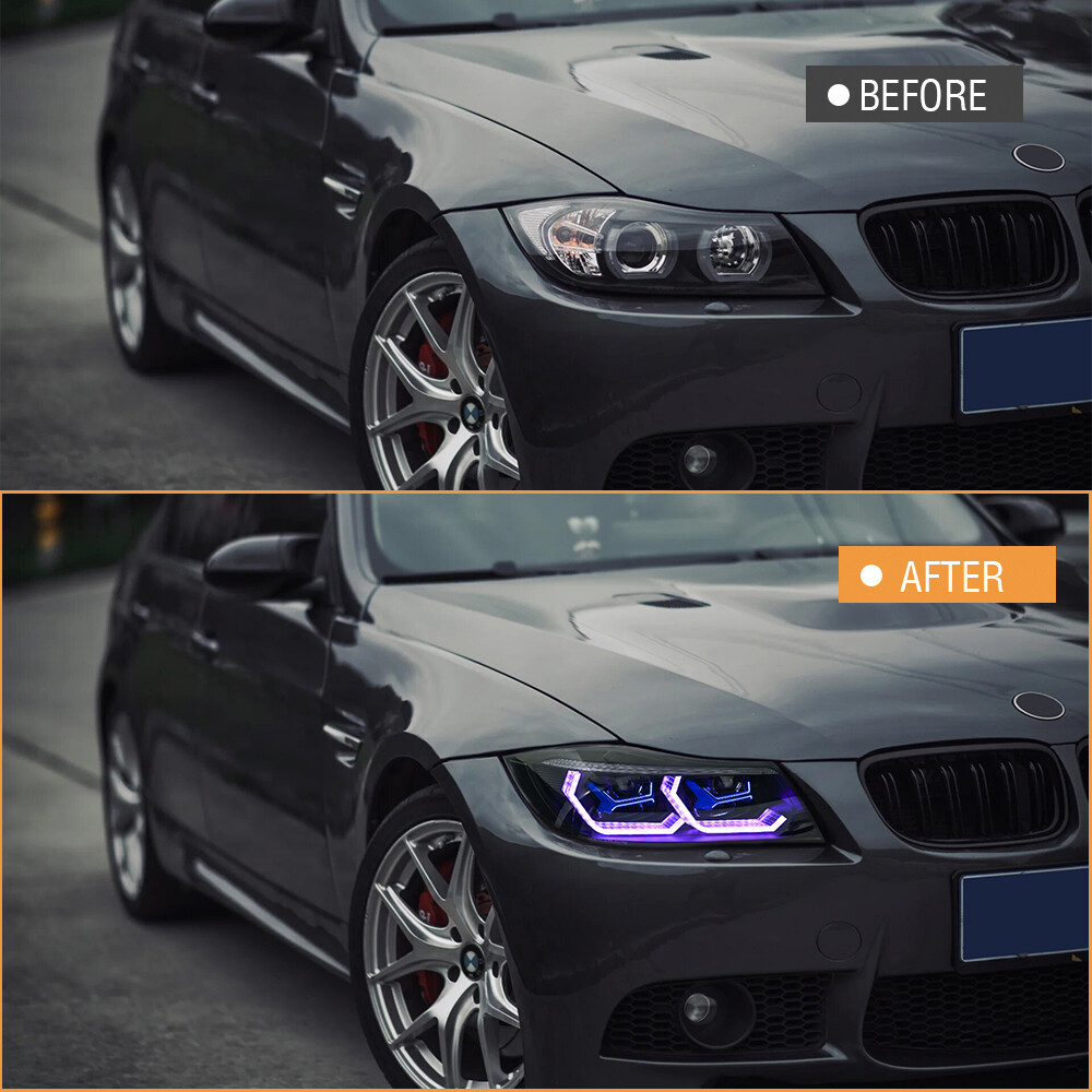 RGB LED Headlights For 2009-2012 BMW 3 Series E90 E91 Halogen Upgrade ...