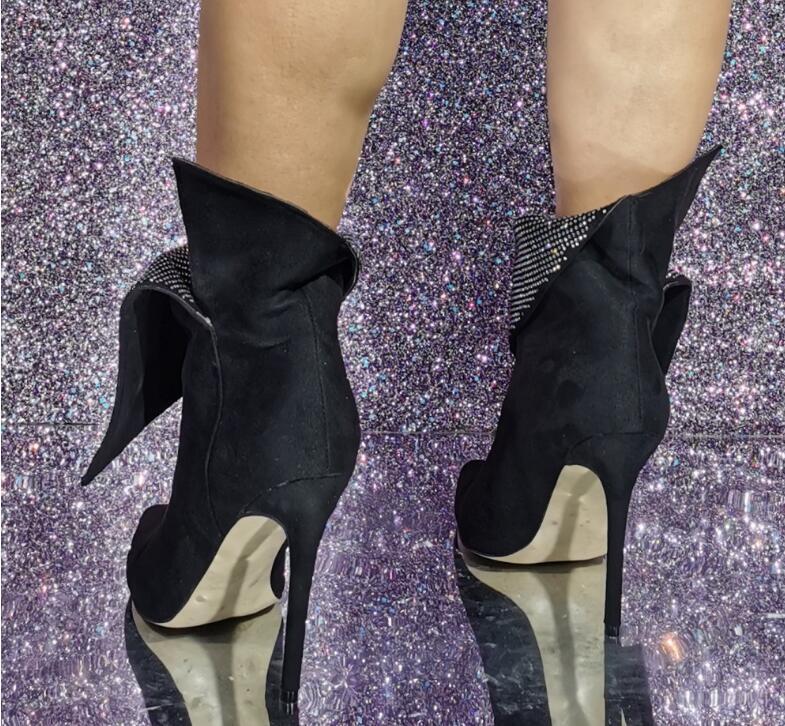 Womens Fashion Sexy Pointy Toe Cuffed Diamante Ankle Boots Party High ...