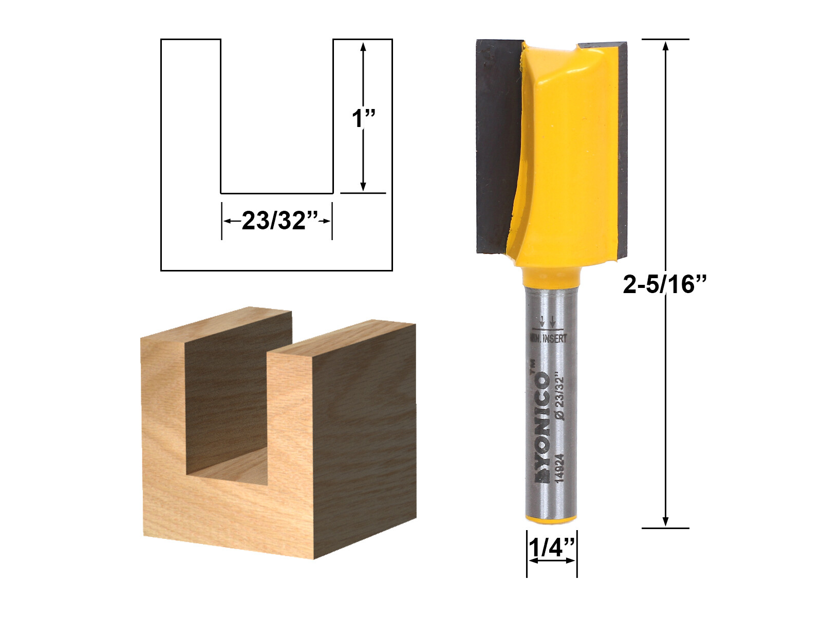 23/32" Undersized Plywood Straight Dado Router Bit - 1/4" Shank ...
