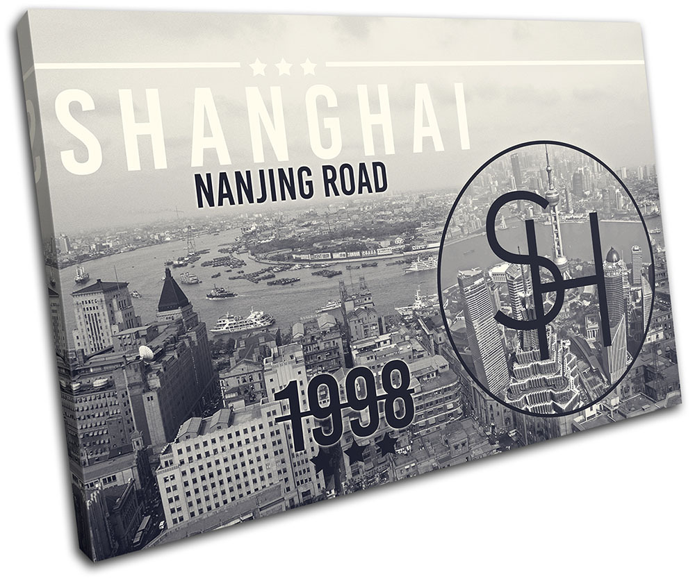 Shanghai Typography City SINGLE CANVAS WALL ART Picture Print | eBay
