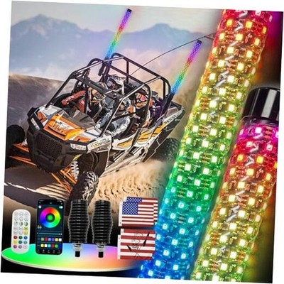 Fat Whip Lights, 2 Pack 3ft LED Whip Lights with Spring Base App & 3FT ...