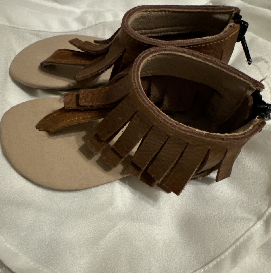Monkey Feet Fringe Brown Leather Size 12-18 Months | eBay