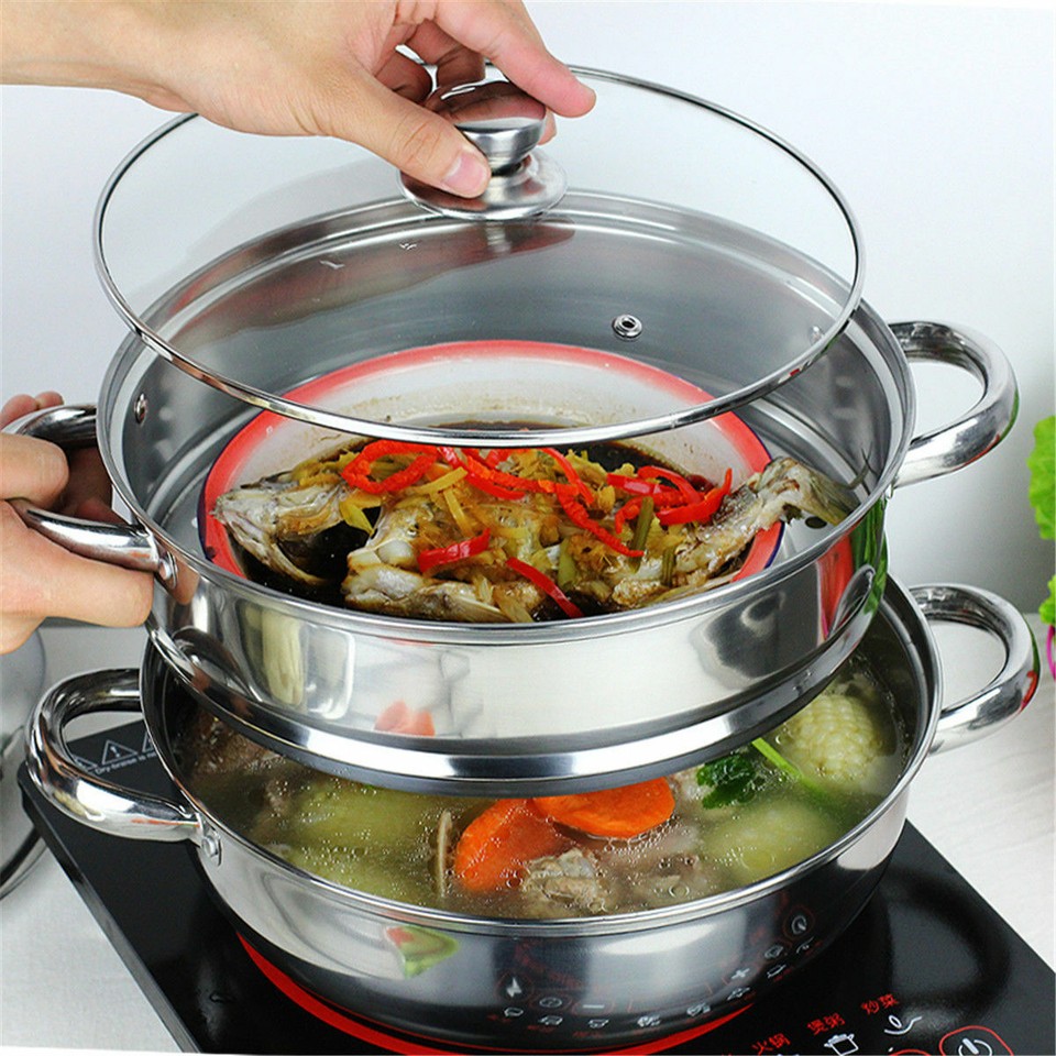 4 Tier Vegetable Steamer Pan Set 28cm Food Stainless Steel Pot Cooking ...